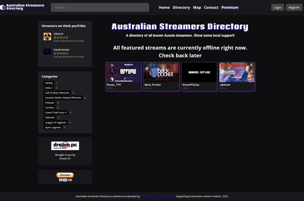 Australian Streamers Directory